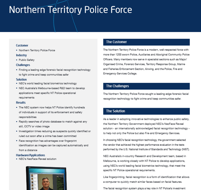 Northern Territory Police Force - NEC Australia
